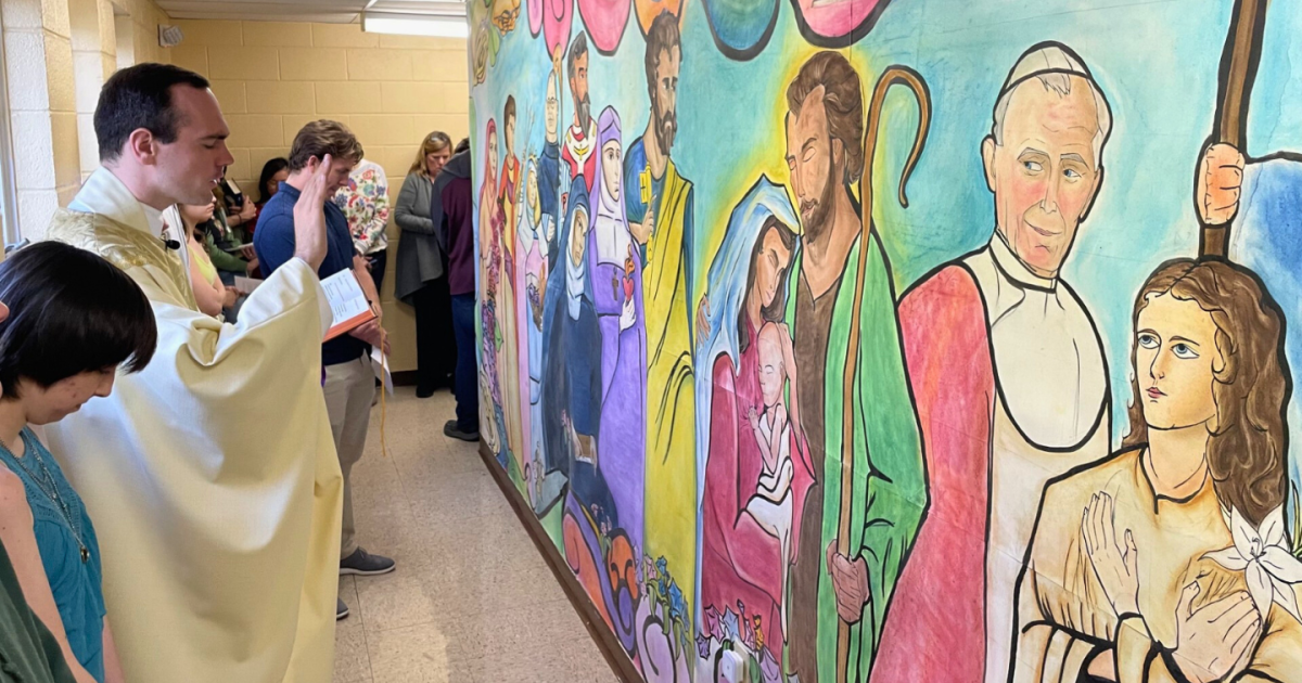 Students at Kutztown University Newman Center Create Mural of 18 Saints ...